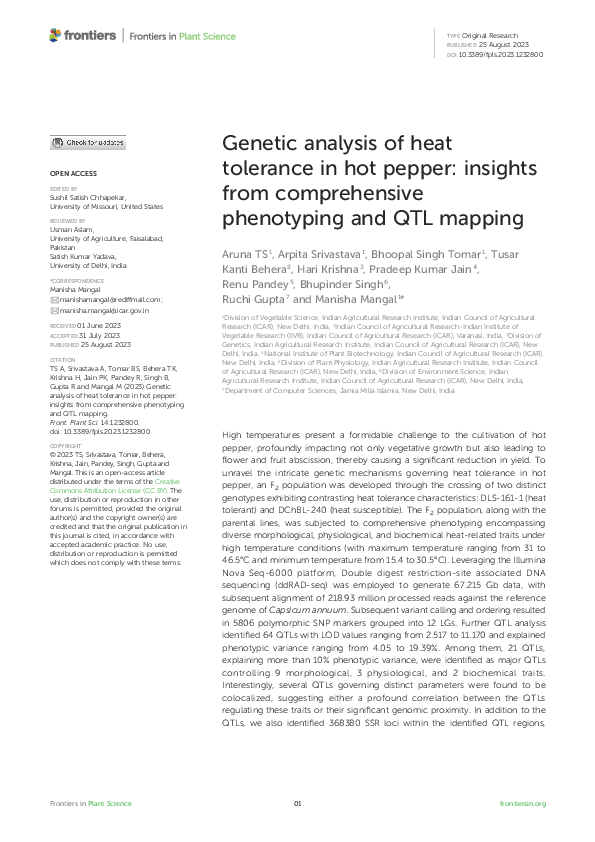 (PDF) Genetic analysis of heat tolerance in hot pepper: insights from ...