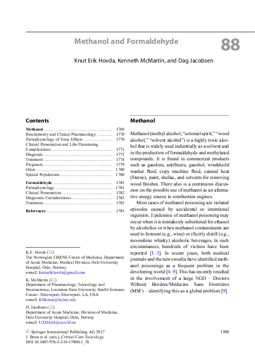 (PDF) Methanol and Formaldehyde