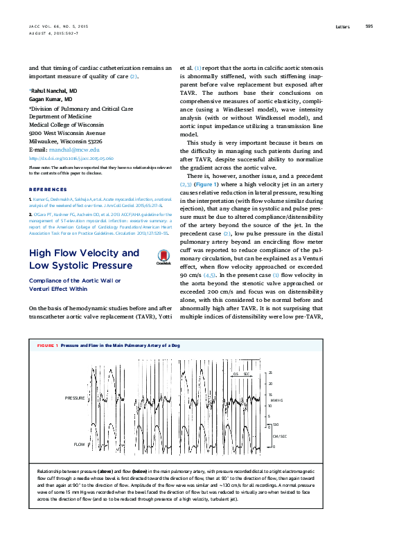 (PDF) High Flow Velocity and Low Systolic Pressure: Compliance of the ...