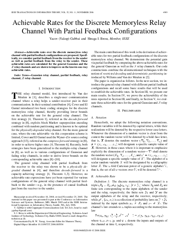 (PDF) Achievable Rates for the Discrete Memoryless Relay Channel With ...