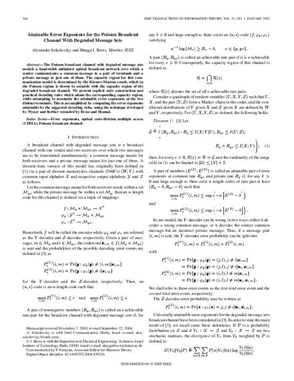 (PDF) Attainable Error Exponents for the Poisson Broadcast Channel With ...