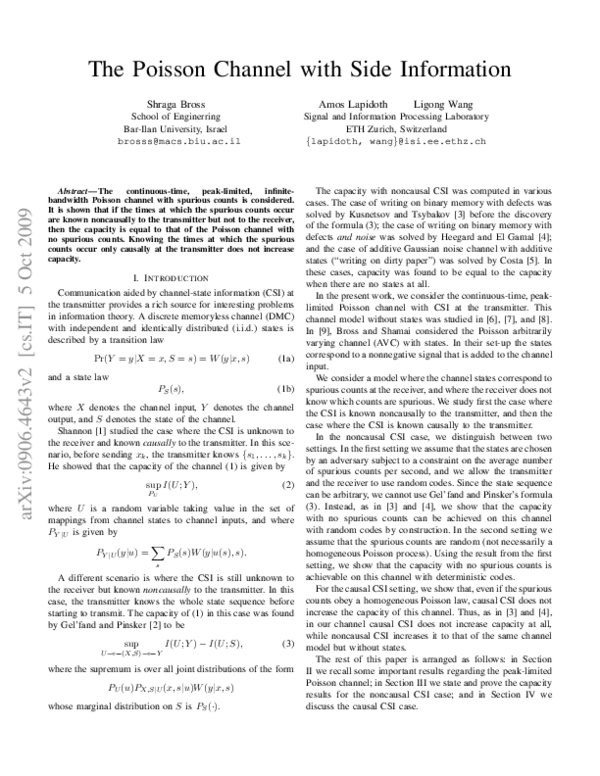 (PDF) The Poisson channel with side information