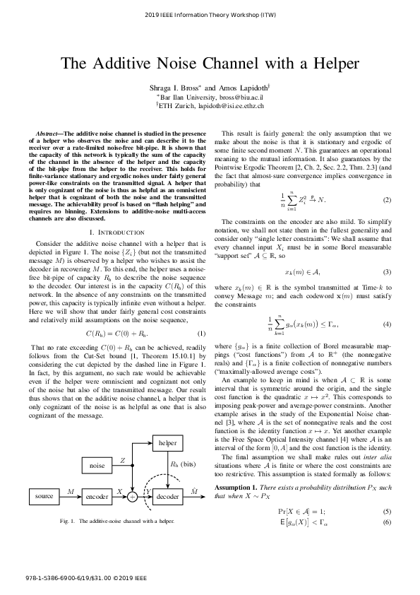 (PDF) The Additive Noise Channel with a Helper