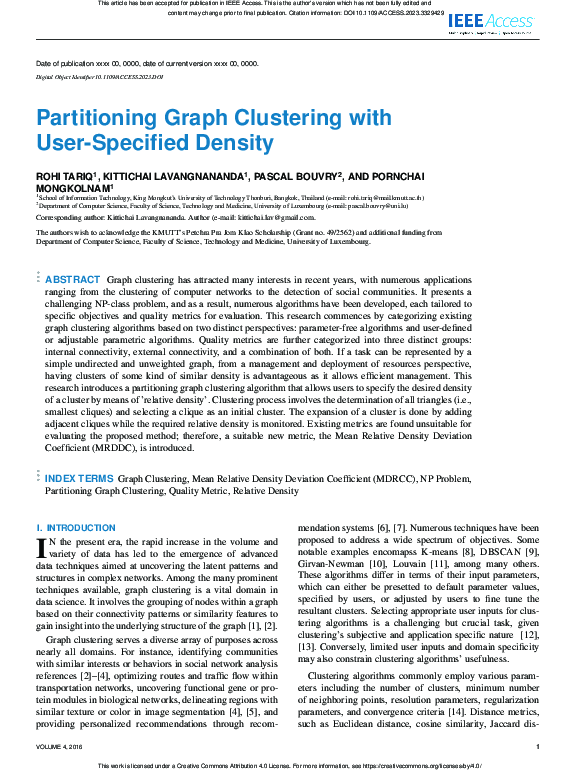 Pdf Partitioning Graph Clustering With User Specified Density