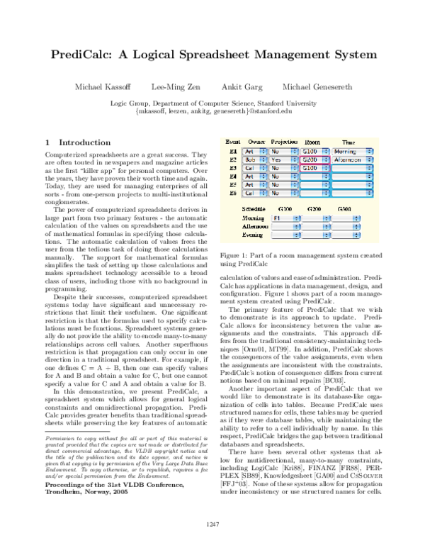 (PDF) PrediCalc: a logical spreadsheet management system