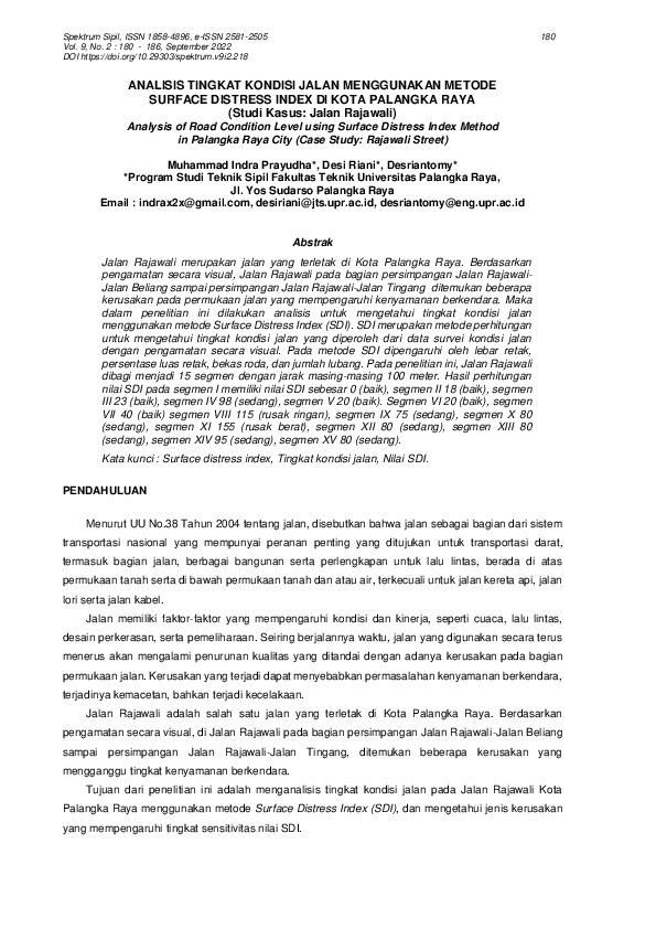 (PDF) ANALISIS TINGKAT KONDISI JALAN MENGGUNAKAN METODE SURFACE ...