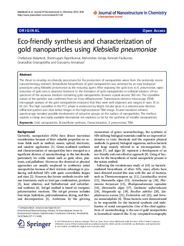 (PDF) Eco-friendly synthesis and characterization of gold nanoparticles ...