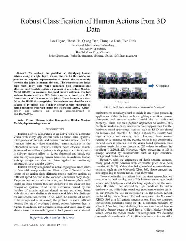 (PDF) Robust classification of human actions from 3D data