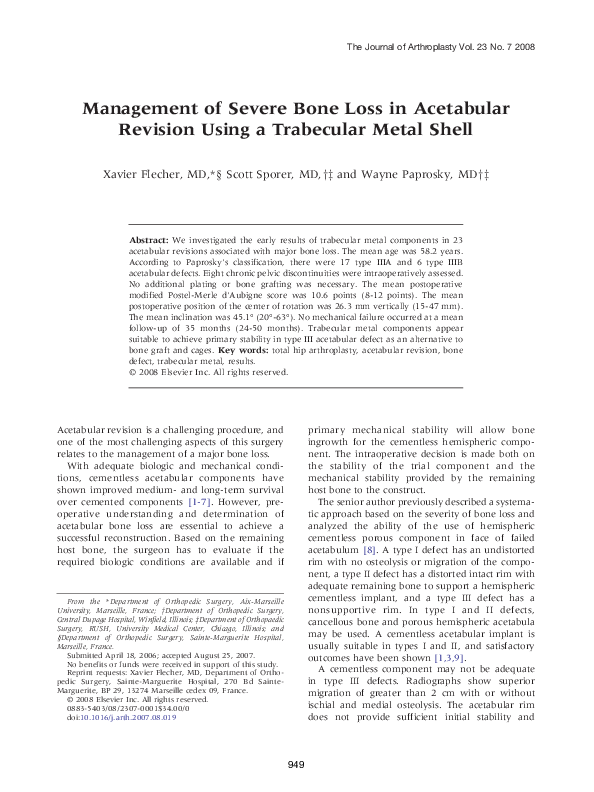 (PDF) Management of Severe Bone Loss in Acetabular Revision Using a ...