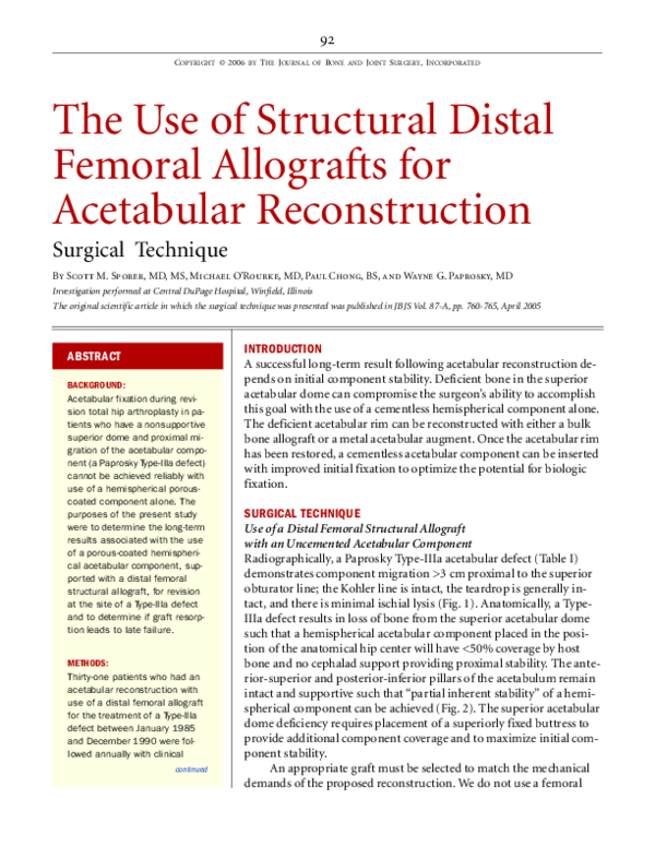 (PDF) The Use of Structural Distal Femoral Allografts for Acetabular ...