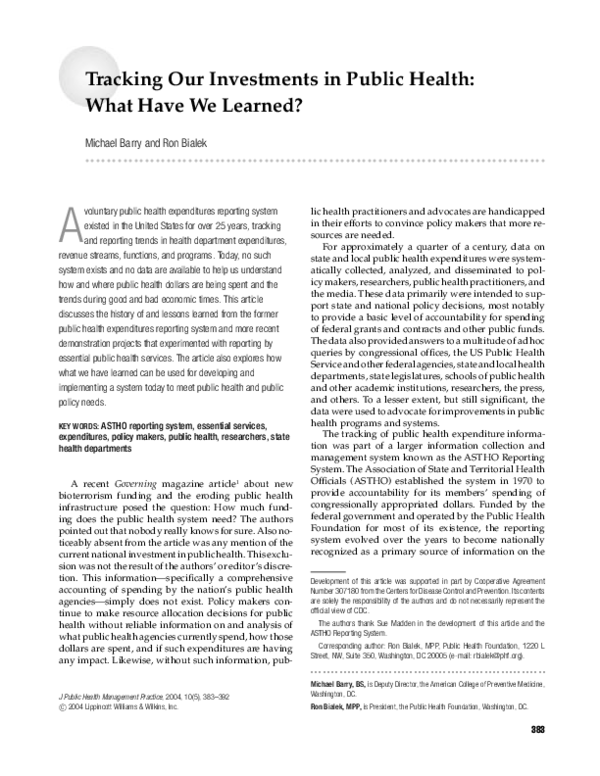 (PDF) Tracking Our Investments in Public Health