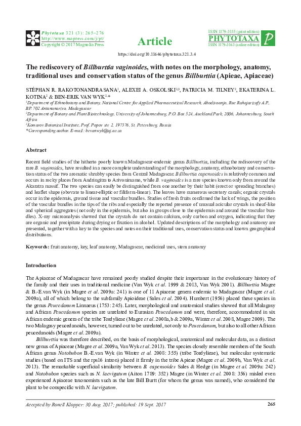(PDF) The rediscovery of Billburttia vaginoides, with notes on the ...