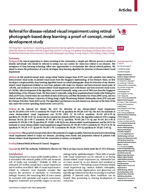 (PDF) Referral for disease-related visual impairment using retinal photograph-based deep ...