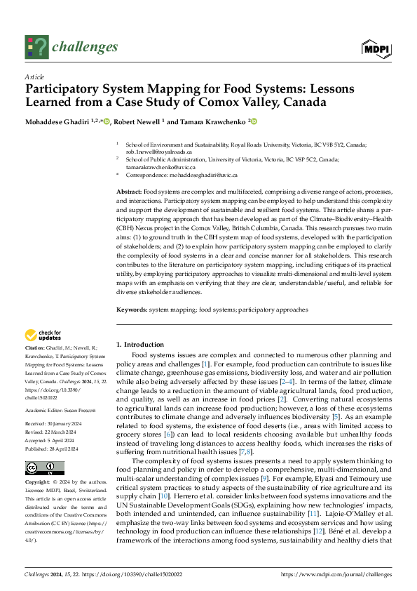 (PDF) Participatory System Mapping for Food Systems: Lessons Learned from a Case Study of Comox ...