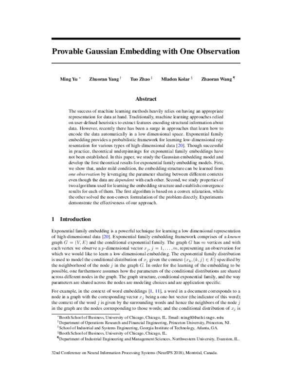 (PDF) Provable Gaussian Embedding with One Observation