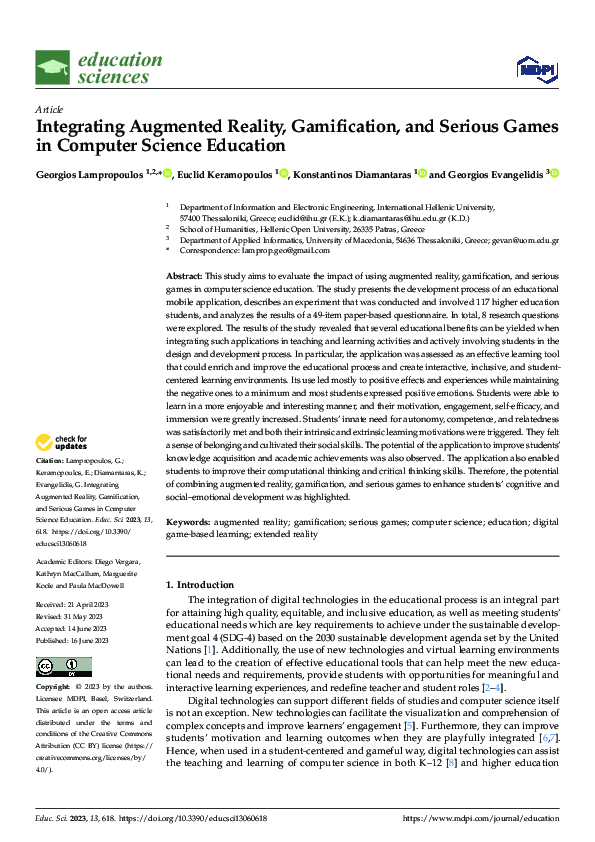 (PDF) Integrating Augmented Reality, Gamification, and Serious Games in Computer Science Education