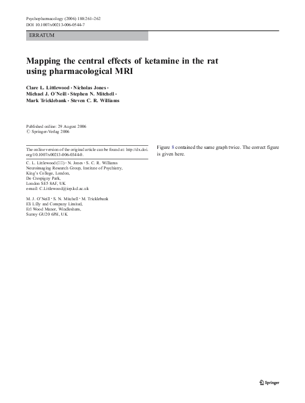 (PDF) Mapping the central effects of ketamine in the rat using ...