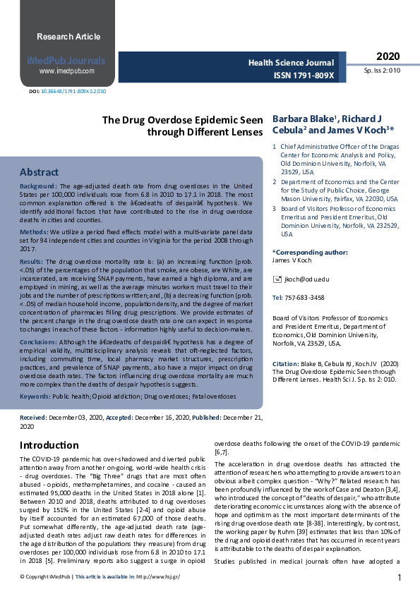 (PDF) The Drug Overdose Epidemic Seen through Different Lenses