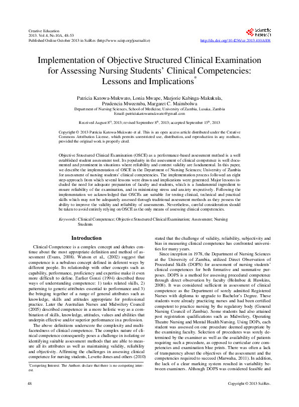 (PDF) Implementation of Objective Structured Clinical Examination for ...