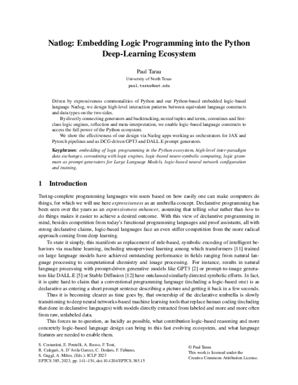 (PDF) Natlog: Embedding Logic Programming into the Python Deep-Learning Ecosystem
