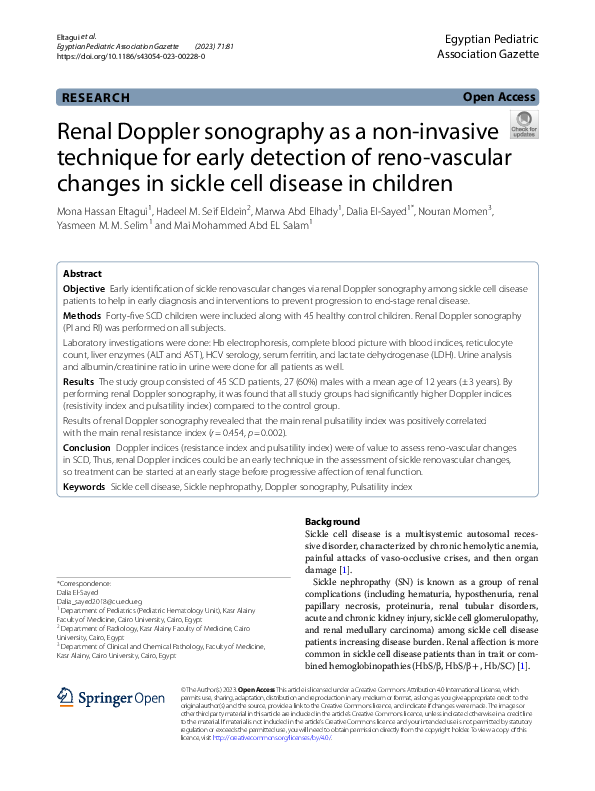 (PDF) Renal Doppler sonography as a non-invasive technique for early ...
