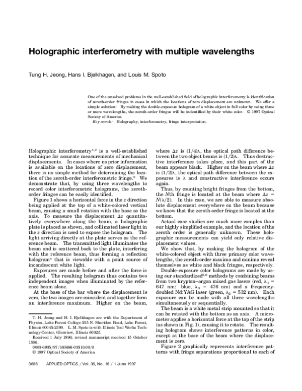 (PDF) Holographic interferometry with multiple wavelengths