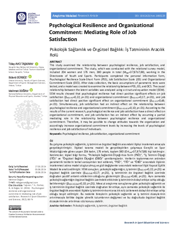 (PDF) Psychological Resilience and Organizational Commitment: Mediating ...