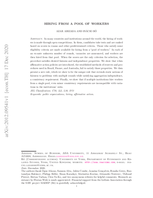 (PDF) Hiring from a pool of workers | Azar Abizada - Academia.edu
