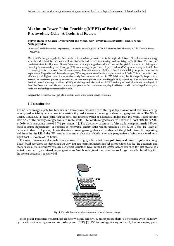 (PDF) Maximum Power Point Tracking (MPPT) of Partially Shaded | MD pervez MD pervez - Academia.edu