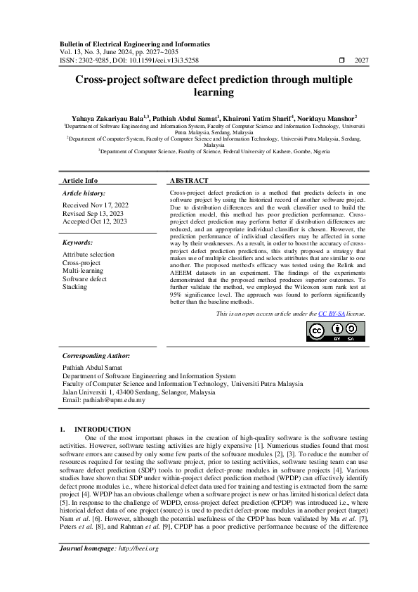 Pdf Cross Project Software Defect Prediction Through Multiple Learning 7443