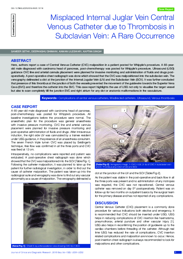 (PDF) Misplaced Internal Juglar Vein Central Venous Catheter due to ...