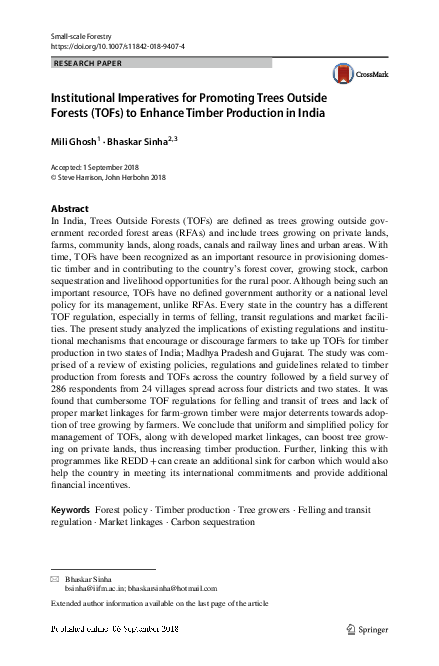 (PDF) Institutional Imperatives for Promoting Trees Outside Forests ...