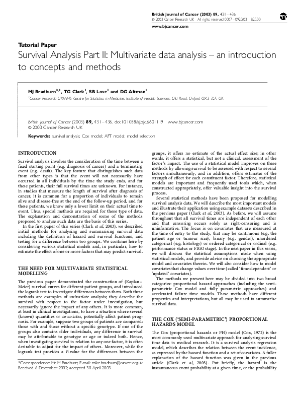 (PDF) Survival analysis part II: multivariate data analysis--an introduction to concepts and methods