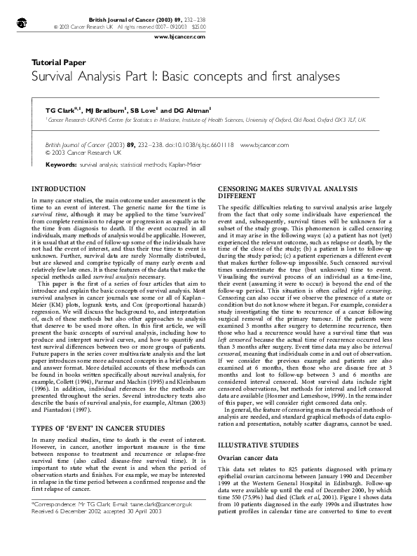 (PDF) Survival analysis part I: basic concepts and first analyses