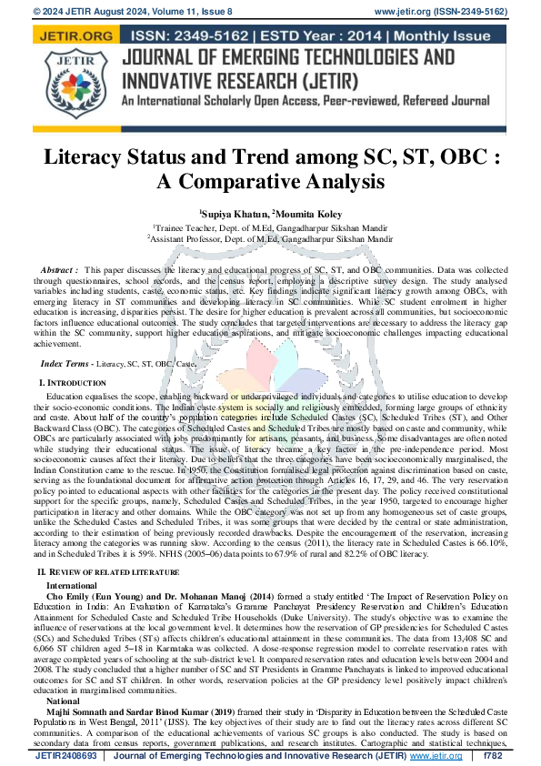 (PDF) Literacy Status and Trend among SC, ST, OBC : A Comparative Analysis