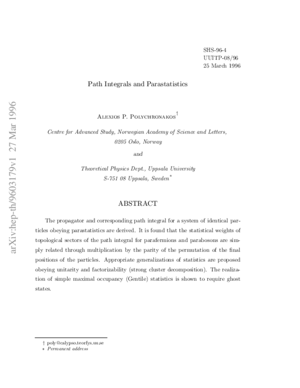 (PDF) Path integrals and parastatistics