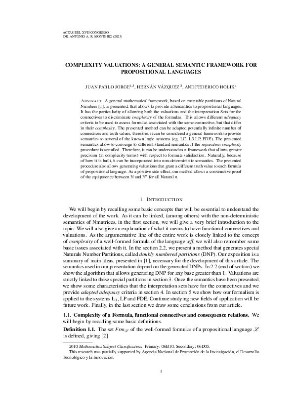 (PDF) COMPLEXITY VALUATIONS: A GENERAL SEMANTIC FRAMEWORK FOR PROPOSITIONAL LANGUAGES