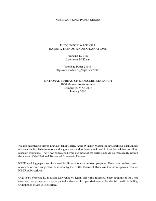 (PDF) The Gender Wage Gap: Extent, Trends, and Explanations | Francine ...