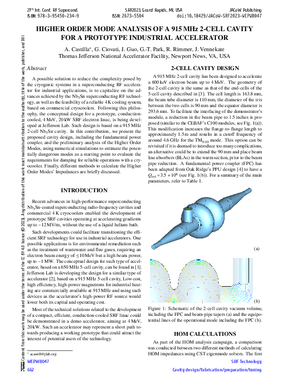 (PDF) Higher order mode analysis of a 915 MHz 2-cell cavity for a ...