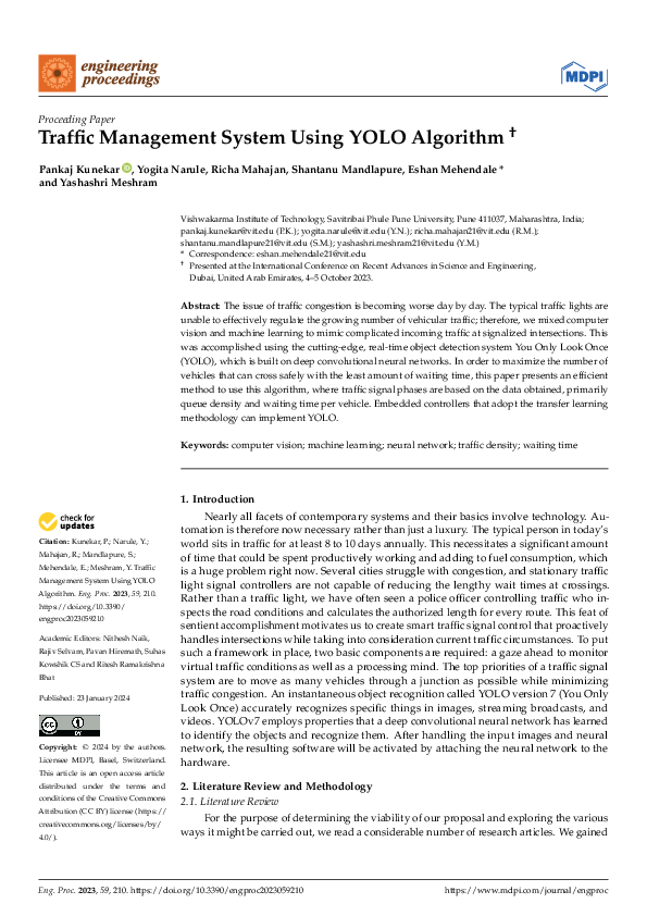 (PDF) Traffic Management System Using YOLO Algorithm