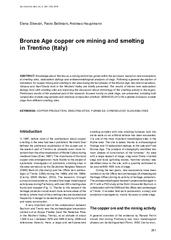 (PDF) Bronze Age copper ore mining and smelting in Trentino (Italy)