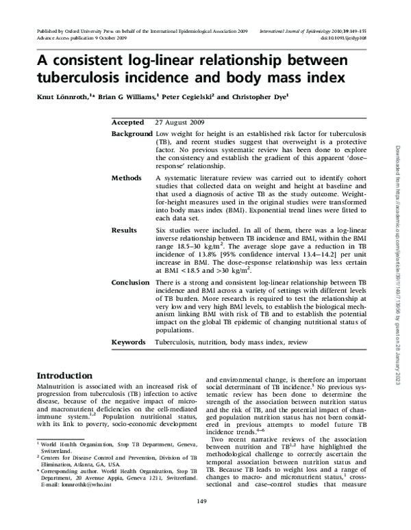 (PDF) A consistent log-linear relationship between tuberculosis ...
