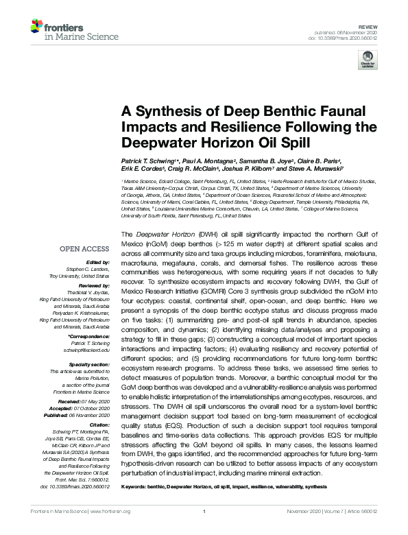 (PDF) A Synthesis of Deep Benthic Faunal Impacts and Resilience ...