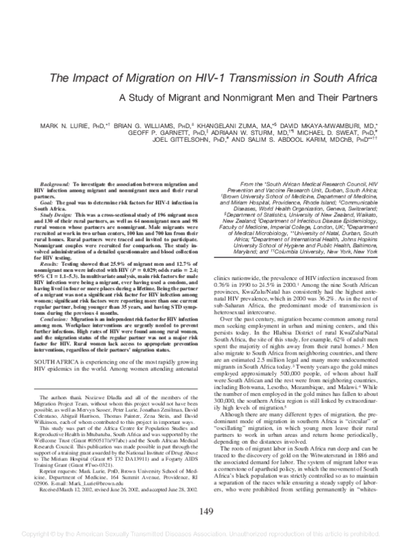 (PDF) The Impact of Migration on HIV-1 Transmission in South Africa