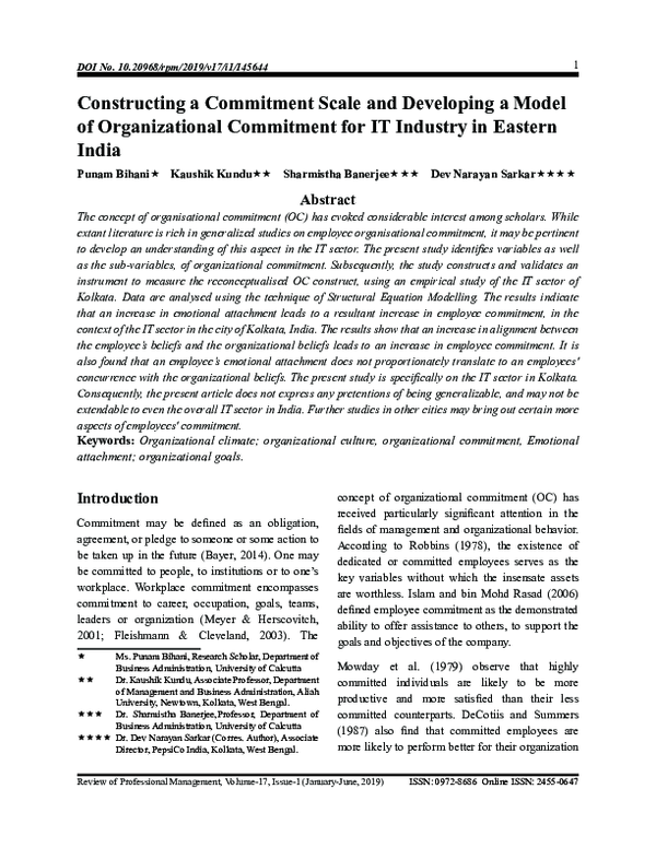 (PDF) Constructing a Commitment Scale and Developing a Model of ...