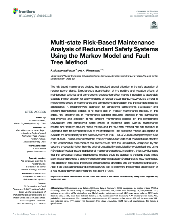 (PDF) Multi-state Risk-Based Maintenance Analysis of Redundant Safety Systems Using the Markov ...