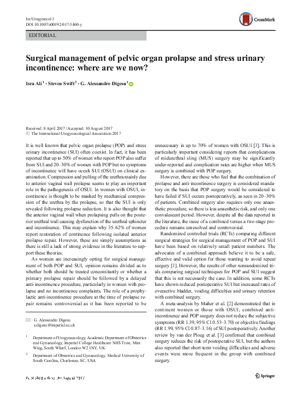 (PDF) Surgical Management of Pelvic Organ Prolapse and Stress Urinary ... (PDF) Surgical Management of Pelvic Organ Prolapse and Stress Urinary ...