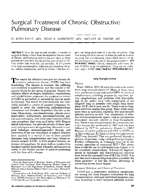(PDF) Surgical Treatment of Chronic Obstructive Pulmonary Disease