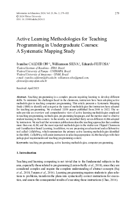 (PDF) Active Learning Methodologies for Teaching Programming in Undergraduate Courses: A ...