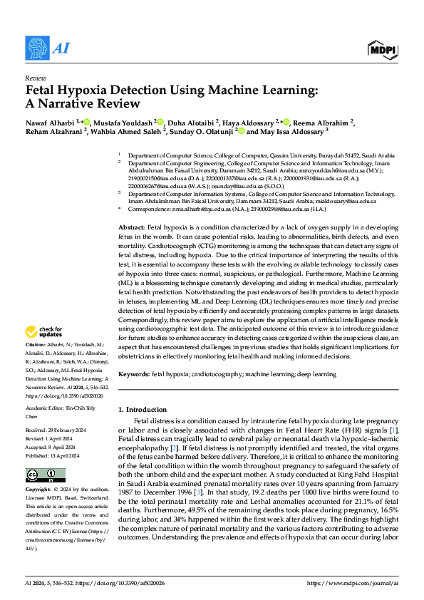 (PDF) Fetal Hypoxia Detection Using Machine Learning: A Narrative Review